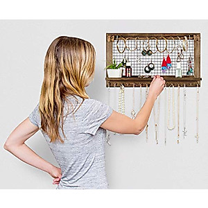 SoCal Buttercup Rustic Jewelry Organizer with Bracelet Rod Wall Mounted - Wooden Wall Mount Holder for Earrings, Necklaces, Bracelets, and Many Other Accessories
