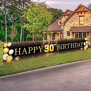 TZSS 30th Birthday Decorations for Men Women, Black and Gold Happy 30th Birthday Banner Yard Signs, 30th Birthday Indoor Outdoor Party Decorations（118" X 20"）