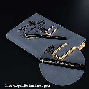 Refillable Adventure Writing Journal For Men & Women Faux Leather Hardcover Notebook A5 College Ruled 200 Lined Pages Lay-Flat Personal Diary With Pen & Magnetic Buckle （Adventure - Blue)