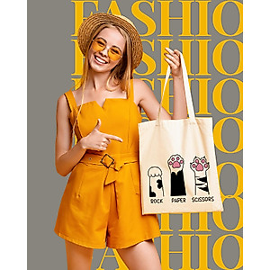 AUSVKAI Canvas Tote Bag Aesthetic for Women, Cute Cat Reusable Cloth Cotton Bags for Shopping college Beach Trendy Gifts