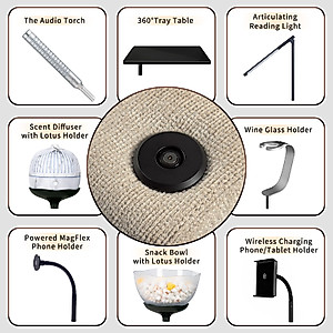 beyond SMART End Table with Audio,Upholstered Console, Modular Console with Cup Holder&Wireless Charging, Power Console Sofa Table, Almond