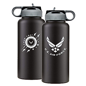32oz Air Force Stainless Steel Insulated Water Bottle with Engraved USAF Logo - Air Force Gifts for Veterans | Disabled USMC Vet Owned SMALL Business