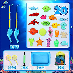 TOY Life Magnetic Fishing Game for Kids 3-5 with 2 Toddler Fishing Poles, Magnetic Fishing Toys for Toddlers, Kids Bath Toys for Toddlers, Outdoor Pool Water Toys for Kids 4-8, Baby Fishing Toy