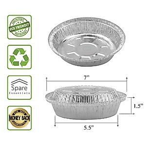 Spare Essentials (55 Pack 7 inch Aluminum Baking Pan, Round Aluminum Pans with Clear Lids, Takeout Containers Freezer & Oven Safe, Food Containers with Lids for Food Transport, Disposable Round Tins