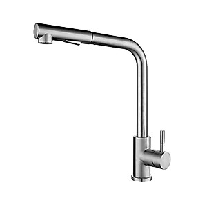 JEMITA Pull Out Kitchen Sink Faucet Silver Black Stainless Steel Single Handle Hot & Cold Mixer Tap Stream Sprayer Head Swivel Faucets (Color : Silver)