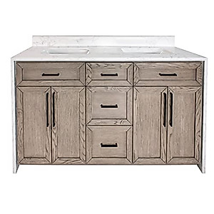 Kitchen Bath Collection Palisade 60-inch Double Bathroom Vanity (Engineered Marble/Gray Oak): Includes Gray Oak Cabinet with Engineered Marble Waterfall Countertop and White Ceramic Sinks