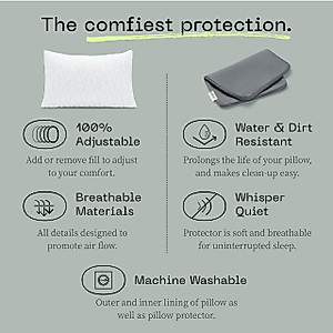 Coop Home Goods Original Adjustable Toddler Pillow and Ultra-Tech Waterproof Protector Grey Bundle, Breathable Mini Pillow for Kids with Adjustable Support and Premium Memory Foam
