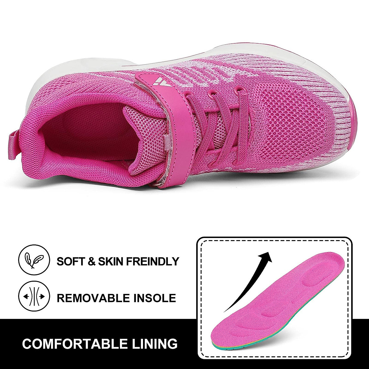 Mishansha Girls Boys Sport Tennis Shoes Toddler Kids Athletic Runnings Shoes Anti-Slip Outdoor Sneakers for Walking Playing Gym Rosy Size 2 Little Kid