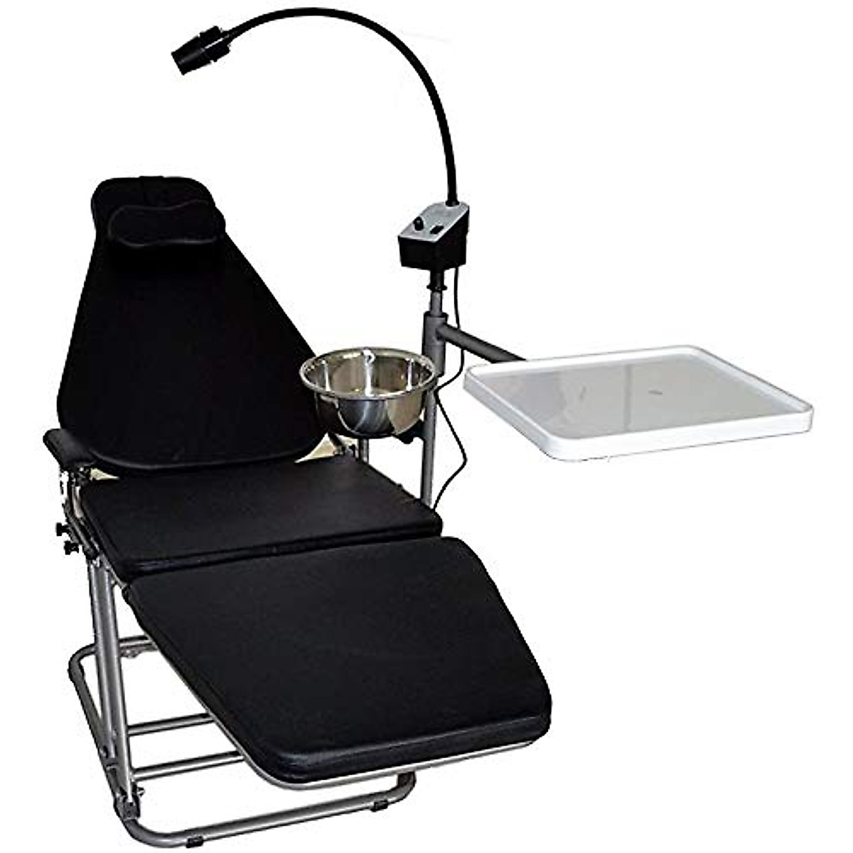 Castanai USA Dynamic PU Leather Height Adjustable Portable Black Chair with Doctor's Chair with LED Exam Light with Tray with Nylon Bag