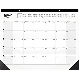 2024 Office Depot® Brand Monthly Desk Pad Calendar, 21-3/4" x 17", White, January To December 2024, SP24D00