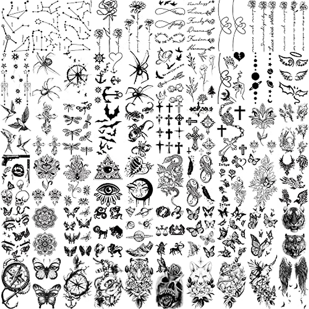 77 Sheets Temporary Tattoo for Men and Women, 17 Sheets Half Arm Chest Shoulder Fake Tattoos, 60 sheets Tiny Black for Adults, Waterproof Realistic Tattoos Long-Lasting