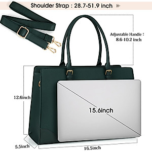 IGOLUMON Laptop Bag for Women 15.6 Inch Laptop Tote Bag Large Work Bag Waterproof Leather Office Briefcase Business Computer Bag Shoulder Handbag Dark Green
