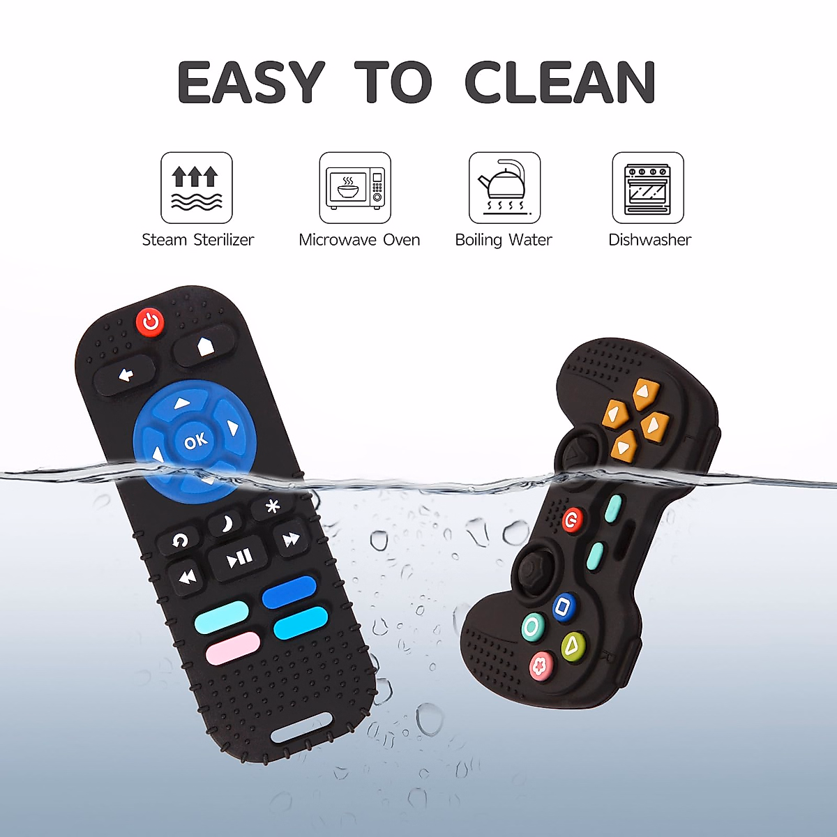 Hooku 2 Pack Silicone Teething Toys for Babies 0-6 Months, Teethers for Babies 6-12 Months, Remote Teether for Baby, Sensory Toys for Babies, Baby Chew Toys