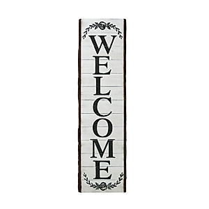 NIKKY HOME Large Vertical Welcome Word Sign for Porch Front Door Entryway Rustic Wooden Plaque Wall Hanging Decor, 46.5 x 12.5 Inch