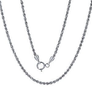 Nuragold 10k White Gold Dainty 1.5mm Rope Chain Diamond Cut Womens Mens Pendant Necklace, 14" 16" 18" 20" 22" 24" 26"