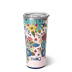 Swig Life 22oz Insulated Tumbler, Travel Coffee Tumbler with Lid, Cup Holder Friendly Travel Coffee Mug, Stainless Steel Thermos (Bella Rosa)