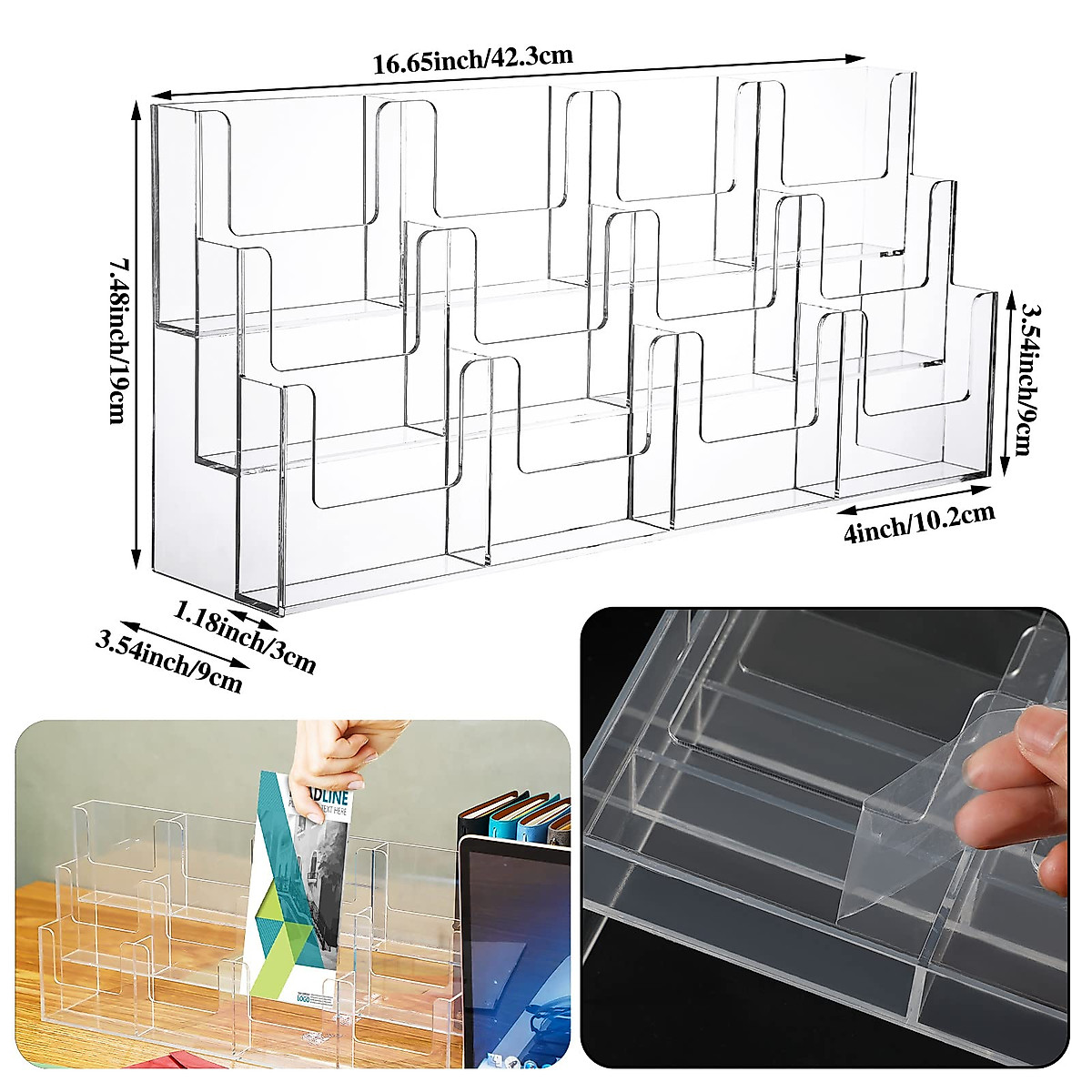 Kigley Acrylic Brochure Holder Pamphlet Brochure Display Stand Tabletop Greeting Card Display Flyer Holder Clear Literature Holder for Pamphlet, Document, Sign, Folders(12 Pockets, 12 Pockets)