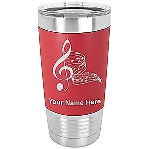 LaserGram 20oz Vacuum Insulated Tumbler Mug, Musical Notes, Personalized Engraving Included (Silicone Grip, Red)