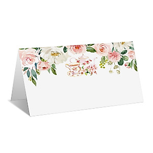 Place Cards for Floral Party, Editable Name Place Cards, Seating Place Cards for Tables, Tent Style Cards for Wedding, Valentine's Day, Bride & Baby Shower, Easy Folding, Pack of 25 Escort Cards(B17)