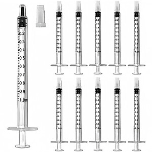 100 Pcs 1ml 1cc Syringe No Needle Plastic Syringe with Caps for Pets Oral, Refilling, Oil or Glue Applicator, Measuring or Transfering Tiny Amount of Liquids
