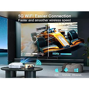 Projector with WiFi and Bluetooth, 5G WiFi 4K Supported Native 1080P 14000L, AGREAGO Portable Outdoor Projector with Screen, Home Theater Projector Compatible with TV Stick/iOS/Android/Win/HDMI/USB