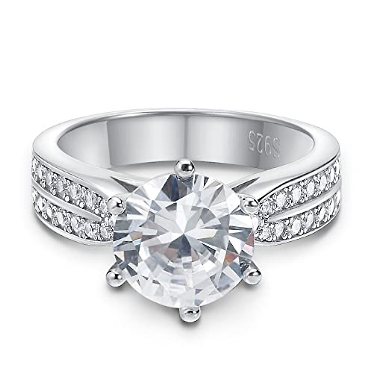 AVECON Classic 4.5 Carat Engagement Rings Cubic Zirconia Round Cut Solitaire Wedding Ring 925 Sterling Silver CZ Bands Rings for Women Size 6