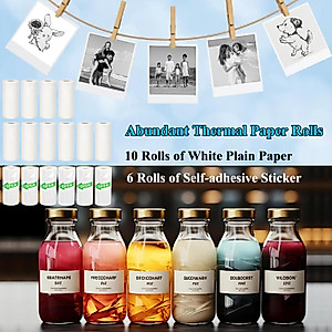 Vicbear 16 Rolls Mini Thermal Printer Paper, Including 6 Rolls Thermal Sticker Paper & 10 Rolls Thermal Plain Paper for Mini Portable Printers, 57X25 mm, Suitable for Various Inkless Sticker Printers
