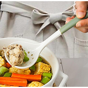 Ceramic Soup Ladle Spoon Set Of 2,Hot Pot Accessories Kit Soup Ladle Skimmer Spoon Slotted Cooking Utensil For Cooking Stirring (Green)