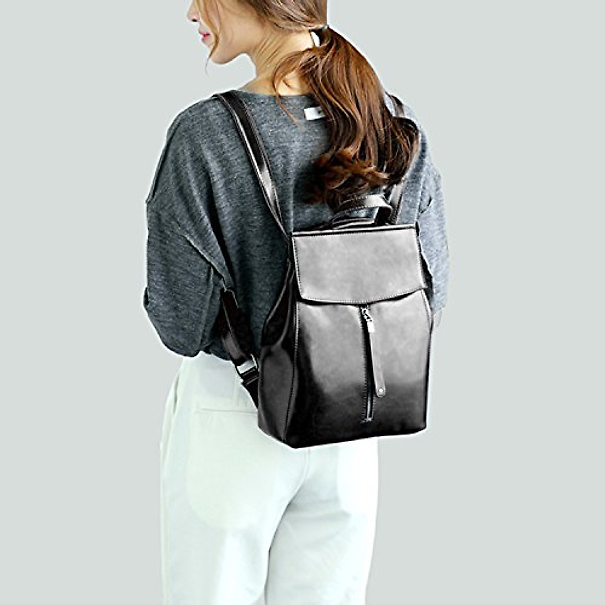 YALUXE Genuine Leather Fashion Women's Backpack for Women Handbag School Bag Shoulder Bag Tote for Women black