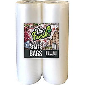 Vac Fresh Food Vacuum Sealer Rolls (11" x 50', 2 Rolls), 3.5mil Embossed Food Storage Bags, Vacuum Seal Bags for Meal Prep, Sous Vide Bags for Cooking (100 Feet)