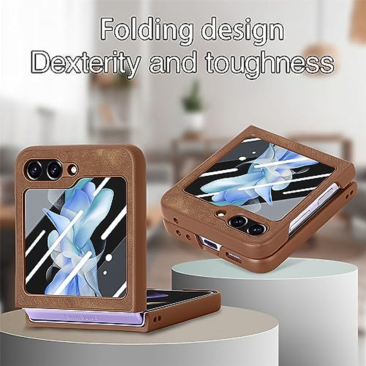 protective filp case Ultra Slim Case Compatible with Samsung Galaxy Z Flip 5 Case Built in Front Screen Protector, PU Leather Back Case Thin Case Minimalist Design Shockproof Full Body Protective Cove