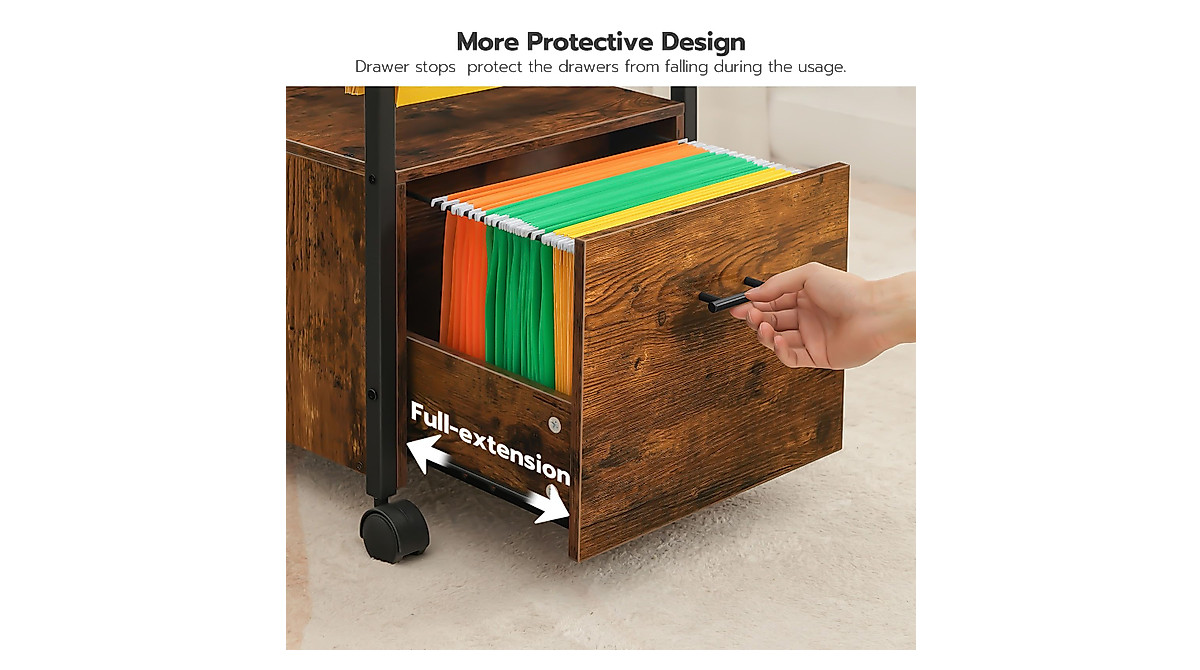 HOOBRO Mobile Filing Cabinet with Outlets - Stylish Office Storage