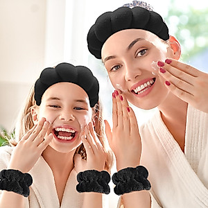 Zkptops Spa Headband for Washing Face Wristband Sponge Makeup Skincare Headband Terry Cloth Bubble Soft Get Ready Hairband for Women Girl Puffy Padded Headwear Non Slip Thick Hair Accessory(Black)