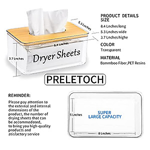 Bamboo Dryer Sheet holder,Minimalist Light Luxury Style Washer Dryer Sheet Dispenser, Transparent Container Storage Box for Laundry Room Decoration, Removable - Eco-friendly Material - Large Capacity.