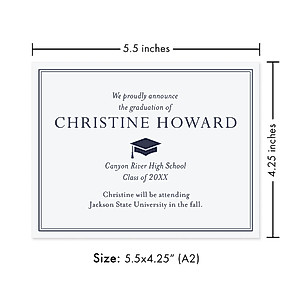Hello Love Goods Personalized High School Graduation Announcements with Envelopes, Light Gray Classic Grad Announcements, 5.5x4.25