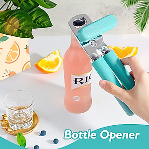 Mebotem 10 Colors Can Opener Manual Handheld Heavy Duty Hand Can Opener Smooth Edge Stainless Steel Can Openers Top Lid Kitchen Gadgets, Best Large Rated Easy Turn Knob, with Bottle Opener, Aqua Sky