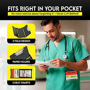Nursing Clipboard with Nursing and Medical Edition Cheat Sheets 3 Layers Aluminum Foldable Nurse Clip Boards Notepad for Students, Nurses and Doctors (Black)
