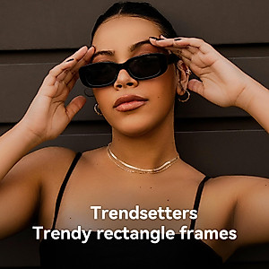 Dollger Rectangle Sunglasses for Women Trendy 90s Retro Sunglasses Square Frame Black sunglasses