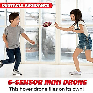 Force1 Scoot Hand Operated Drone for Kids or Adults - Hands Free Motion Sensor Mini Drone, Easy Indoor Small UFO Toy Flying Ball Drone Toy for Boys and Girls (Red)