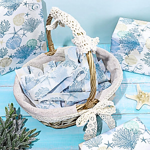 Whaline 100 Sheets Ocean Tissue Paper Sea Shell Starfish Gift Wrapping Paper Coastal Beach DIY Art Craft Tissue Paper for Summer Wedding Birthday Baby Shower Supplies, 13.7 x 19.6 Inch
