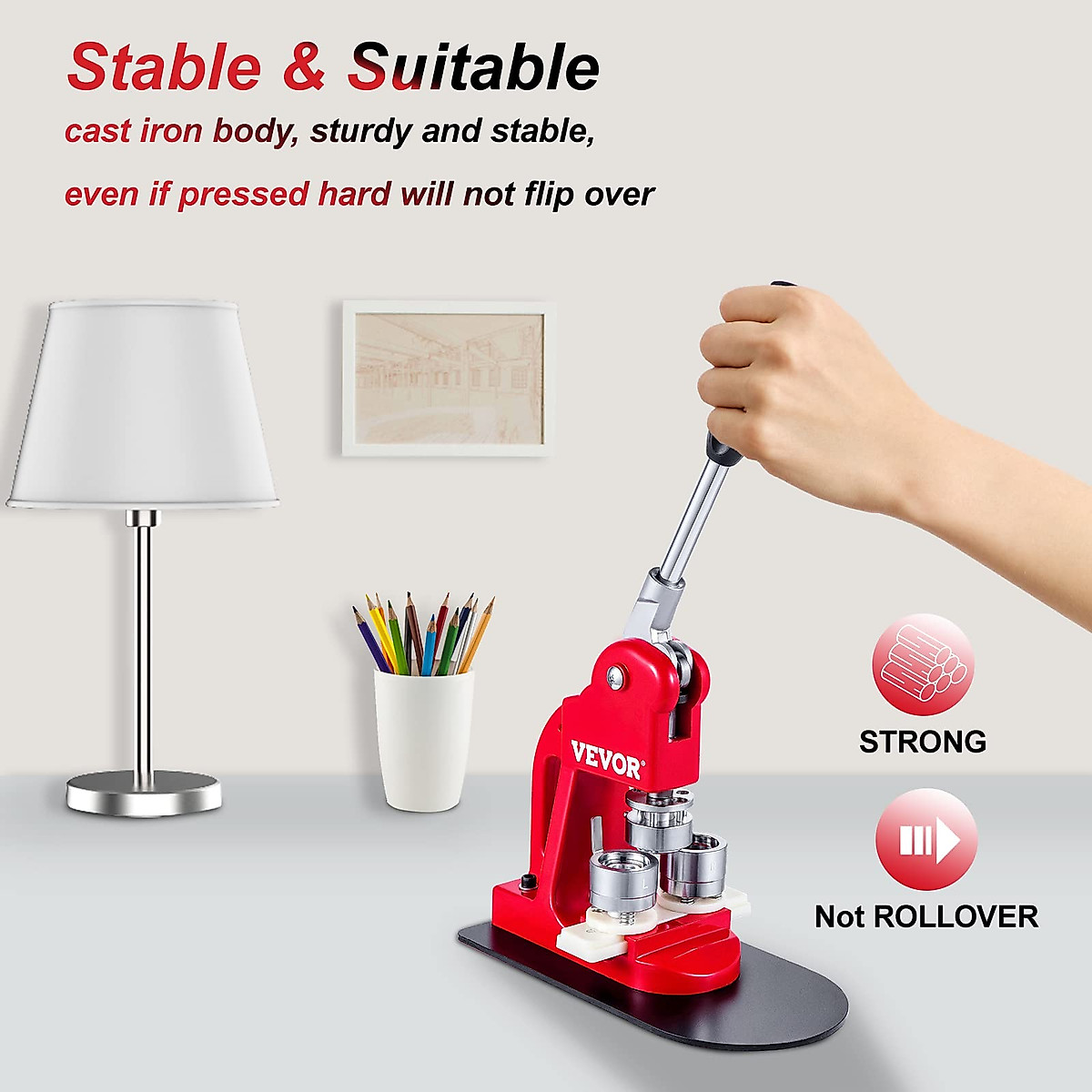 VEVOR Button Maker Button Badge Maker 32mm(1.25in) DIY Pin Button Maker Machine with1000 Pcs Free Button Parts & Circle Cutter Installation-Free Button Press Kit