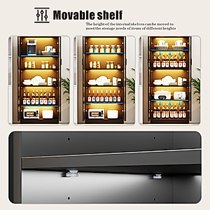 Display Cabinet with Doors and Adjustable Shelves, 65" Tall Bookcase with LED Lights/Human Sensor, 5 Tier Display Case for Collectibles Bedroom Living Room Office, Black - Smoked Black Door