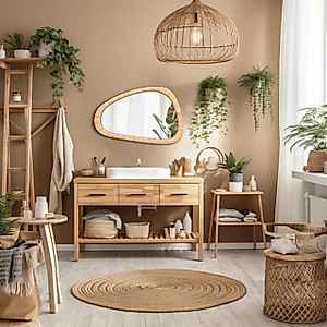 Barnyard Designs Rattan Bathroom Mirror – Rustic Farmhouse Style Handmade Wicker Rattan Frame - Boho Mirror for Nursery Wall Décor (20" x 30", Asymmetrical)