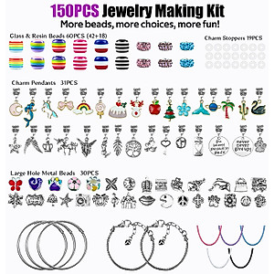 Charm Bracelet Making Kit, Gionlion 150 Pcs Jewelry Making Supplies Including European Beads Charm Pendants Snake Chains, Unicorn Gifts Set for Teen Girls Arts and Crafts for Kids Ages 5 6 7 8 9 10-12