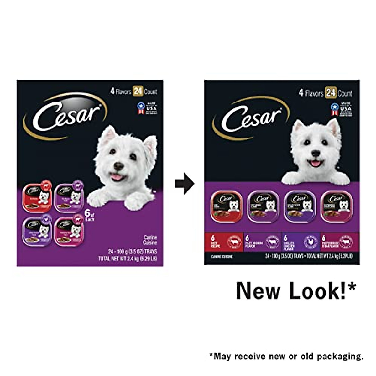 CESAR Wet Dog Food Classic Loaf in Sauce Beef Recipe, Filet Mignon, Grilled Chicken and Porterhouse Steak Variety Pack, (24) 3.5 oz. Easy Peel Trays