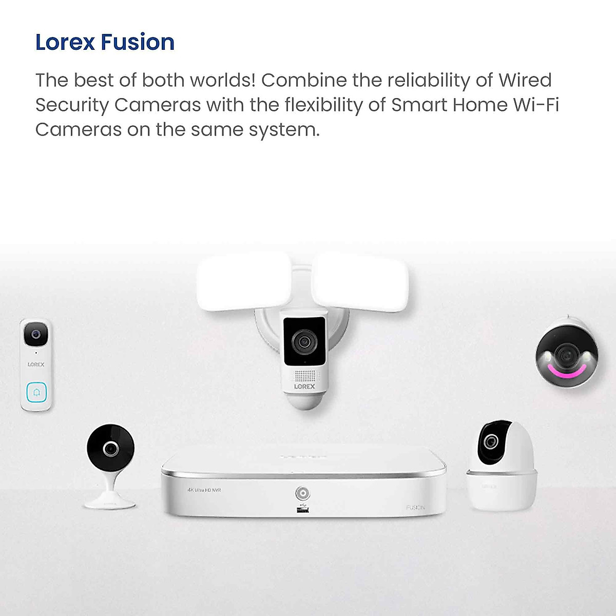 Lorex 4K Fusion 16-Channel (8 Wired + 8 Wi-Fi) 2TB NVR System with 5 Bullet Cameras Featuring Smart Security Lighting