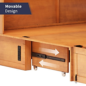 ijuicy Queen Size Murphy Bed, Queen Murphy Cube Cabinet Chest Bed with 3 Level Folding Memory Foam Mattress & USB Charging Station& Large Drawers (Russet Brown,Poplar)