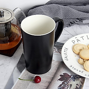 Smilatte 20 Ounces Extra Large Coffee Mug, M007 Plain Tall Big Ceramic Tea Cup with Handle for Dad Men, Black