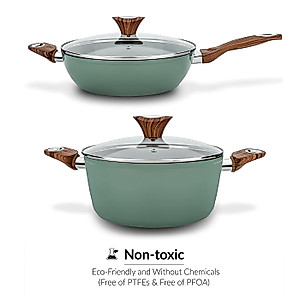 Phantom Chef Bundle: 11" Deep Frypan & 4.4 QT Casserole Stockpot | Aluminum Body Non-Stick Ceramic Coating | With Soft Touch Stay Cool Handle | Dishwasher Safe | Non-Toxic PFOA & PTFE Free Pan | Green