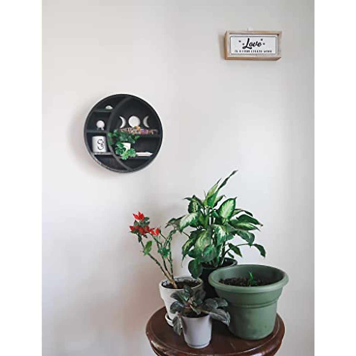 Kanley Crescent Moon Shelf for Crystals Stone, Essential Oil, Small Plant and Art - Wall, Room, and Gothic Witchy Decor - Moon Phase Rustic Boho Shelfs - Wooden Hanging Floating Shelves - (Black)